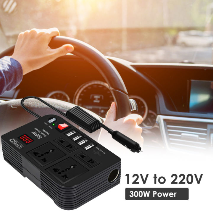 300W Car Inverter DC 12V to AC 220V Power Converter Splitter 4 USB Fast ...