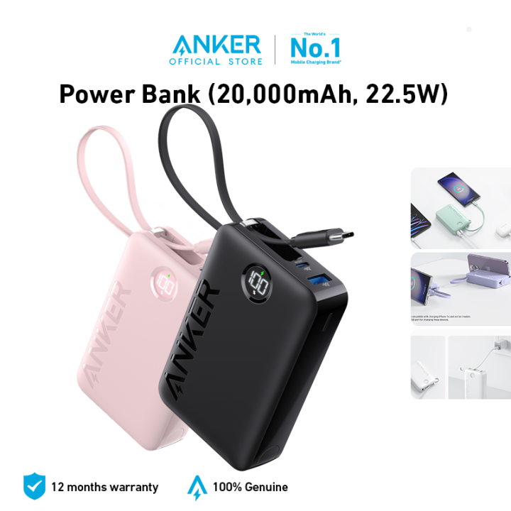 Anker Power Bank Battery Pack, 20,000mAh 22.5W High-Speed Charging Portable Charger with Built ...