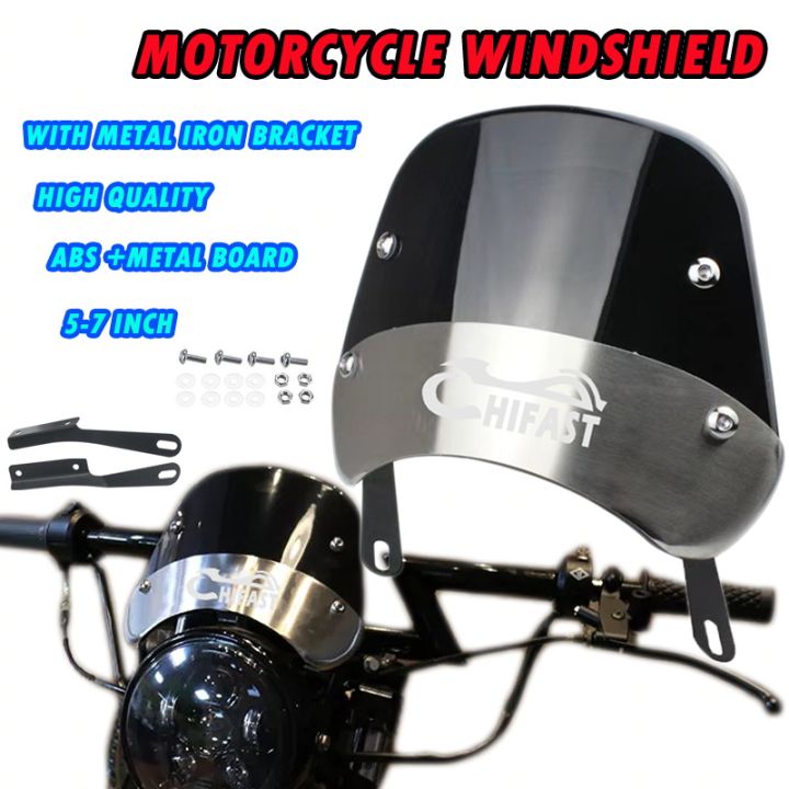 Pinph HIFAST 5-7 inch Motorcycle Windshield Retro Cafe Racer Headlight ...