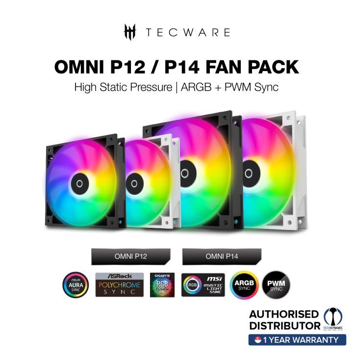 Tecware Omni P12 / P14 Fan Packs, 4pin PWM + 3pin ARGB, 1800 RPM, PWM ...