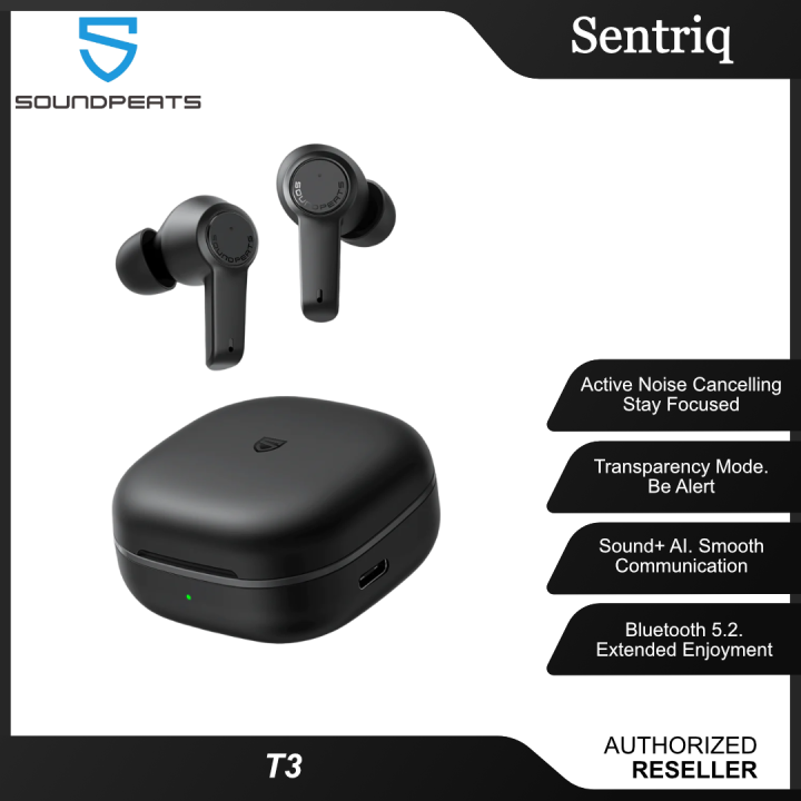 SoundPEATS T3 Active Noise Cancelling TWS Earbuds Black Colour ...