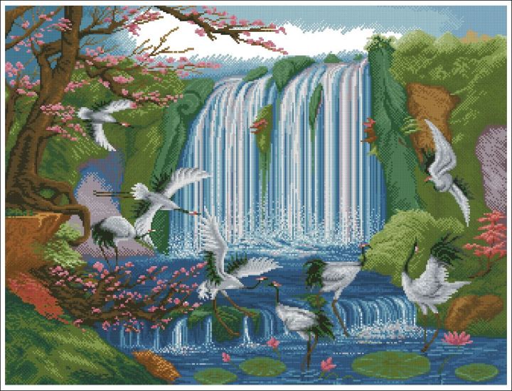 SCENIC WATERFALL PRINTED CROSS STITCH PATTERN ONLY (MATERIALS NOT ...