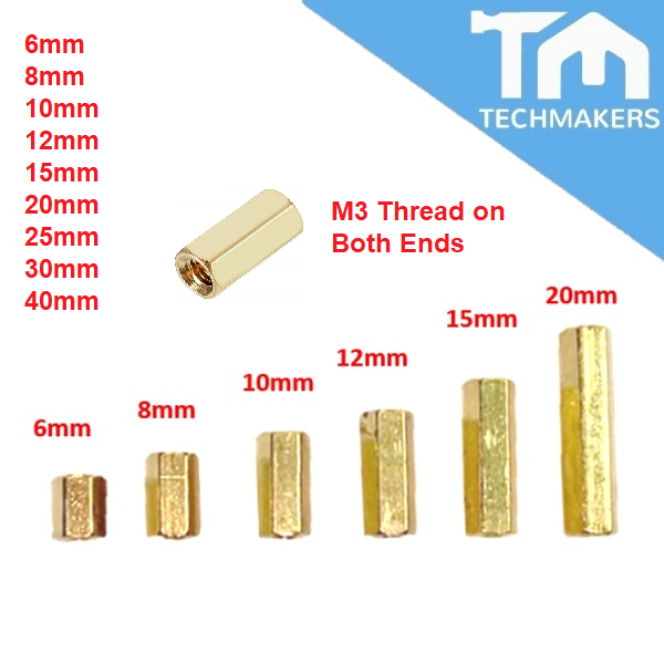 M3 Female-to-Female Brass Screw Thread PCB Stand-off Spacer Hexagonal 6 ...