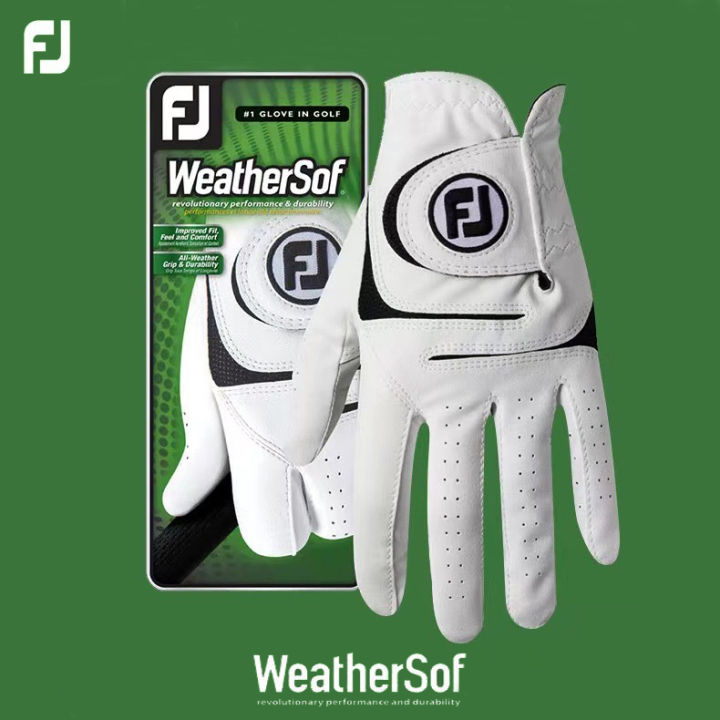 ถุงมือกอล์ฟFootjoy 1ชิ้นถุงมือผู้ชาย สีขาว สีดำ FJ Men's WeatherSof Golf Glove Single Pack มือ ...