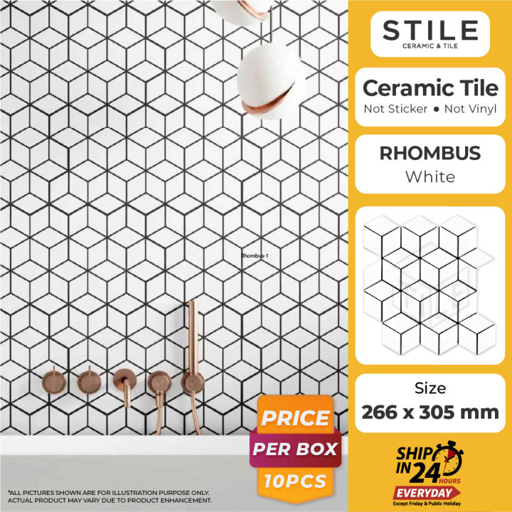 [REAL TILE] Rhombus White Mosaic Tiles /Mozek/Ceramic Tiles/Mozek Bilik ...