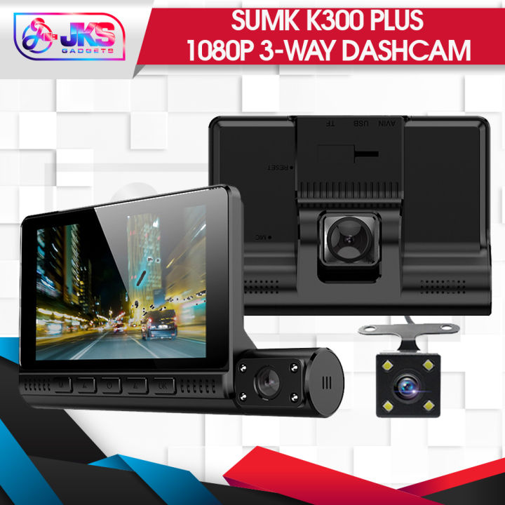 SUMK K300 Plus Car DVRs Dash Cam 4.0 Inch Touch Screen 3 Cameras Lens ...