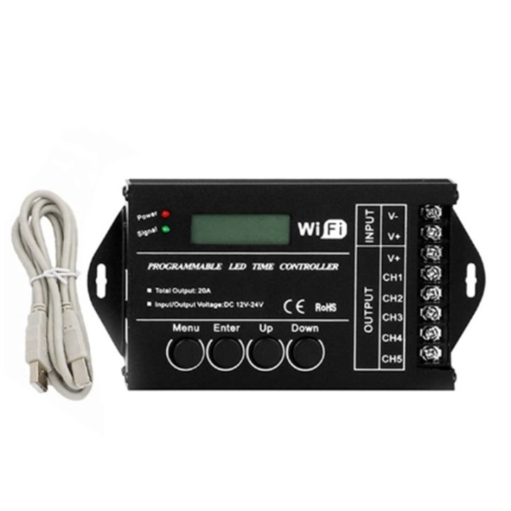 DC 12V 24V WiFi RGB Time Programmable LED Controller TC421 5 Channels 20A Common Anode ...