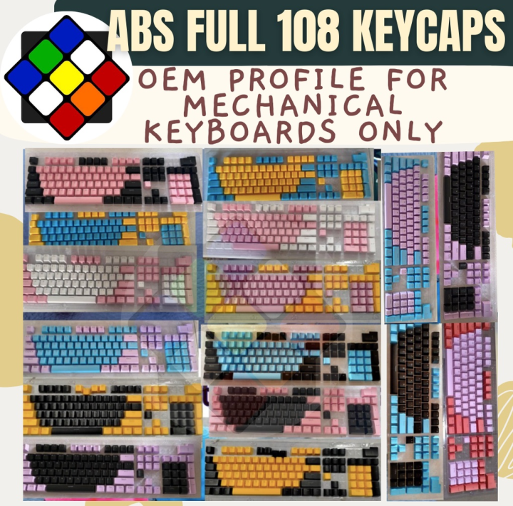 ABS Full 108 Keycaps OEM Profile Mixed of 2 color Ergonomic Backlit ...
