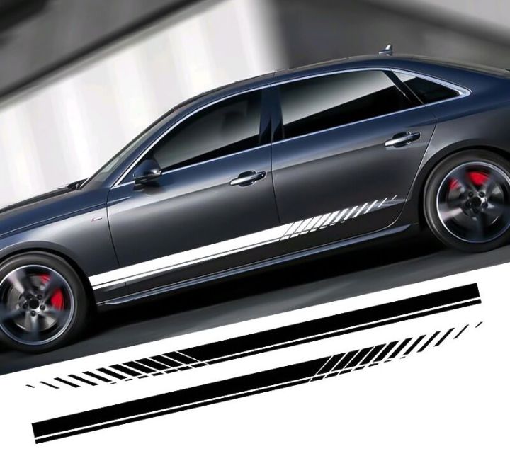 2PCS Car Door Side Skirt Stickers Universal Waterproof Racing Sport ...