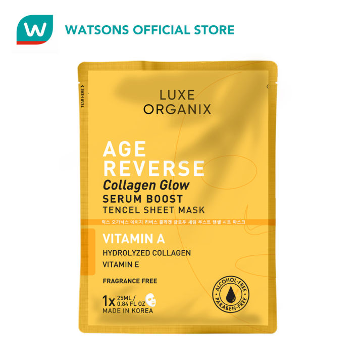 LUXE ORGANIX Age Reverse Collagen Glow Serum Boost Sheet Mask 25ml ...