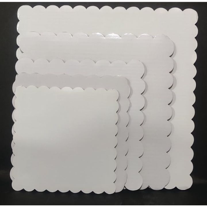 10X10 inches CAKE BOARD WHITE SQUARE SCALLOP CORRUGATED (10 PCS ...