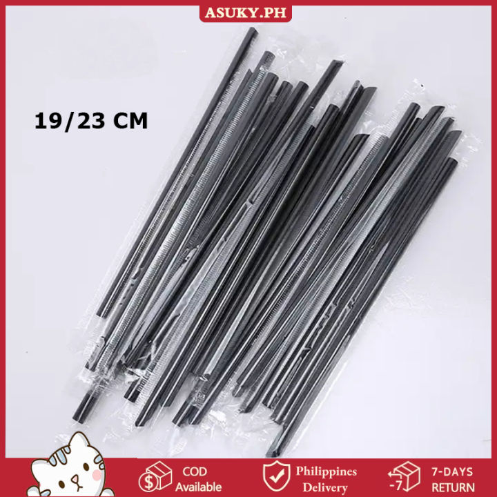 23CM 100pcs Boba Straw / Milk Tea Sago Straw [Black/Clear] Individually ...