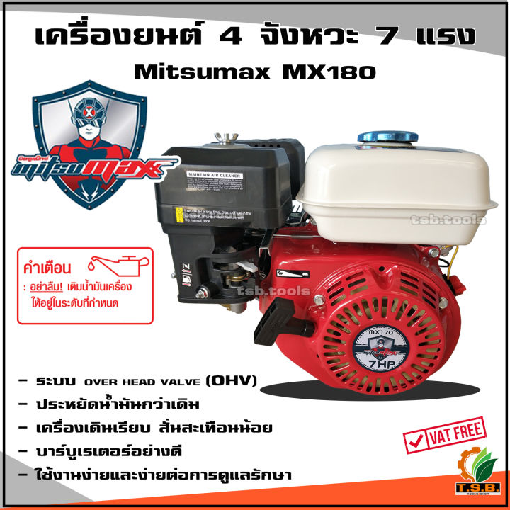 MITSUMAX เครื่องยนต์ เบนซีน 4 จังหวะ 7 แรงม้า MX170 คาร์บูอย่างดี ...