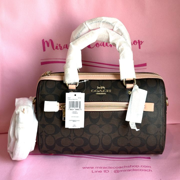 กระเป๋าถือ COACH ของแท้ มือ 1 ทรงหมอน Coated canvas ลาย Signature มีสาย ...