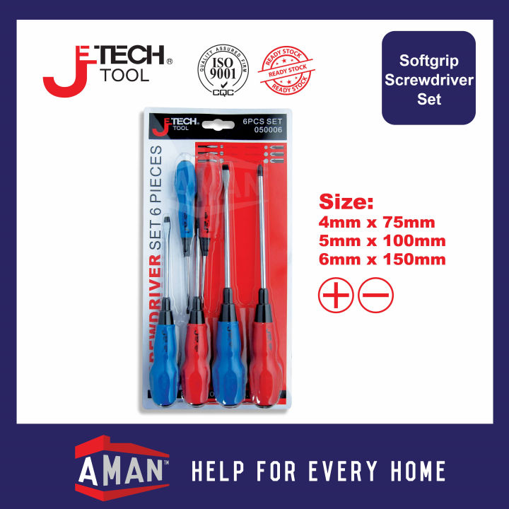 JETECH 6pcs Magnetic Screwdriver Set Ergonomic Softgrip Handle Philip Flat Screwdriver Pemutar ...
