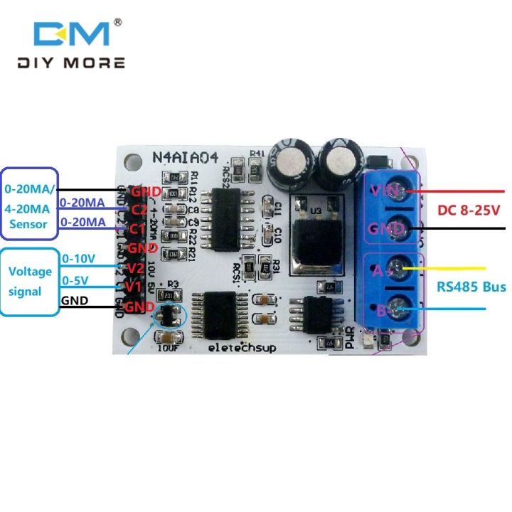 diymore DC 12V 4-20mA 0-5V 0-10V Voltage Signal Acquisition RS485 Modbus RTU Module for PLC ...
