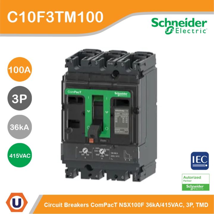Schneider Circuit breaker, ComPacT NSX100F, 36kA/415VAC, 3 poles, TMD trip unit 100A รหัส ...