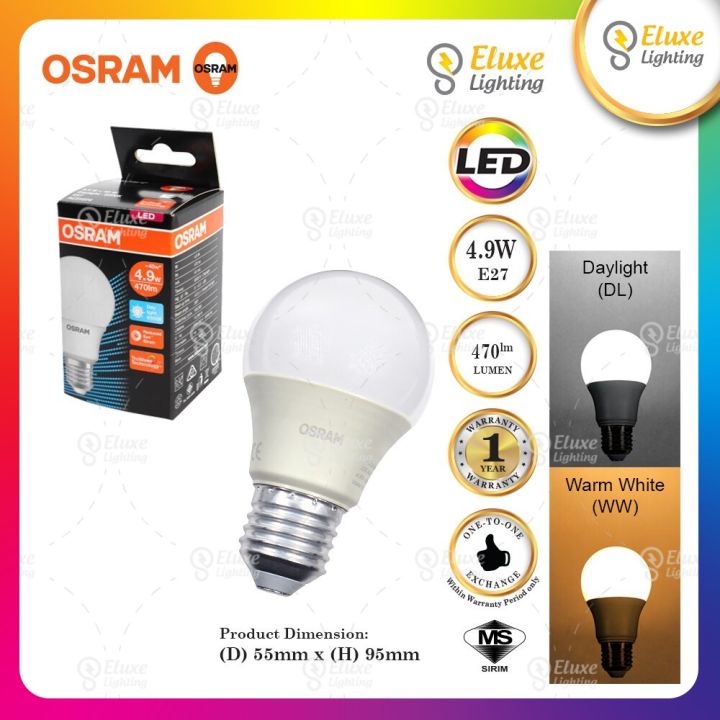 OSRAM 4.9W/5.5W/8.5W/10W/13W E27 LEDVALUE CLASSIC BULB | Lazada