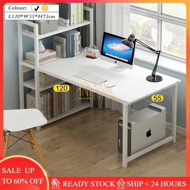 🔥Buy 1 Free 1 Chair🔥Computer Study Table With 4-tier bookshelf / Wooden ...