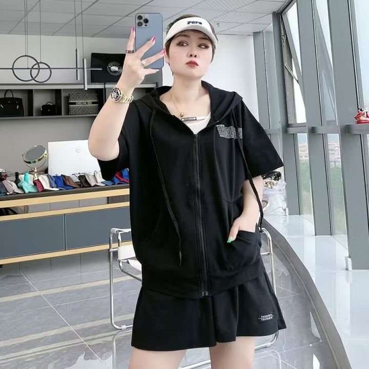 4XL 150KG Plus Size Korean Set Women's Summer Casual Style Loose Sports ...