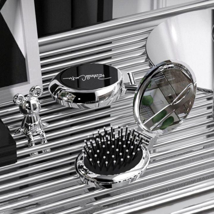 BOBO MISS Mini Gương bỏ túi có lược Tròn Sử dụng kép Lược chải tóc mát ...