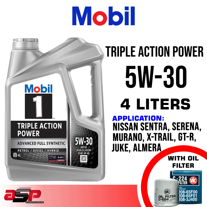 Mobil 1 Triple Action Power 5W‑30 Fully Synthetic 4 Liters for Nissan ...