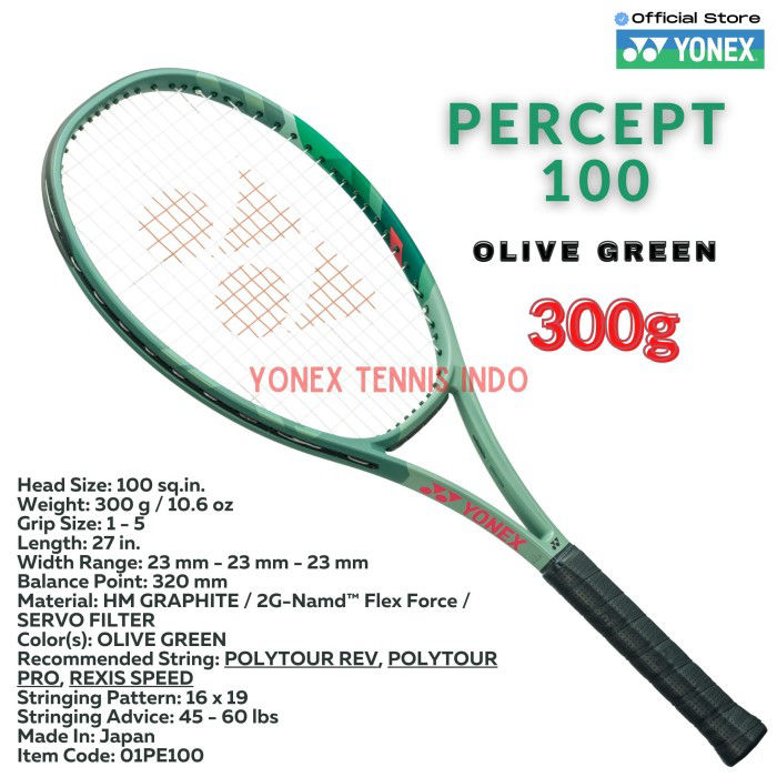 Yonex PERCEPT 100 - 300 gram Olive Green - racket tennis | Lazada Indonesia