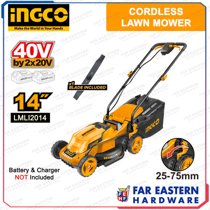 INGCO Cordless Lawn Mower 14" 40V (2x20V) Push Type (Baretool) LMLI2014 ...