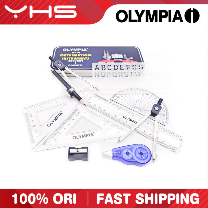 OLYMPIA Set of Mathematical Geometry Math Instruments with Compasses, Rulers, Sharpener, Pencil ...