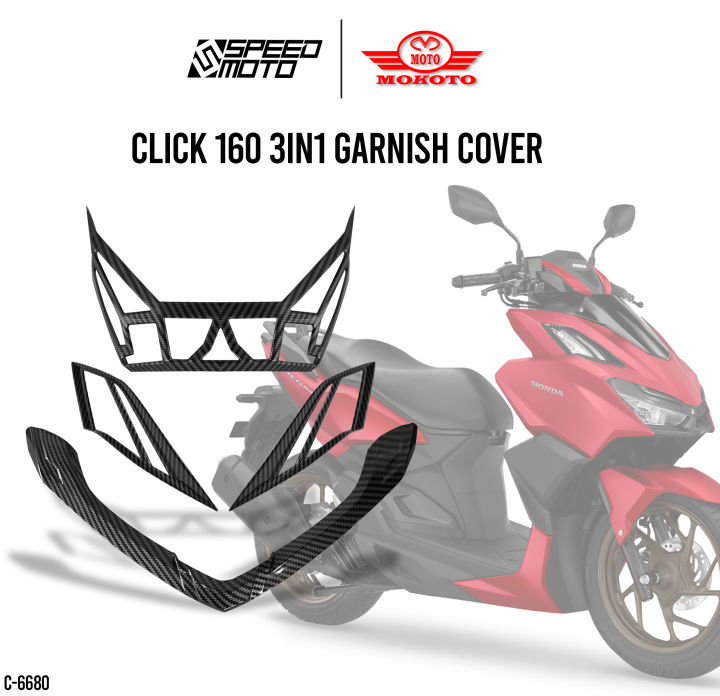HONDA CLICK 160 3 IN 1 GARNISH COVER SET C-6680 HYDRO DIP CARBON DESIGN ...