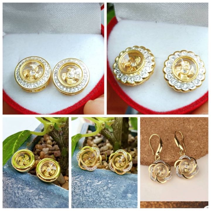 JIJD 365 K150 ต่างหูกังหันหมุนได้ งานฝันเพชร ชุบไมครอน | Lazada.co.th