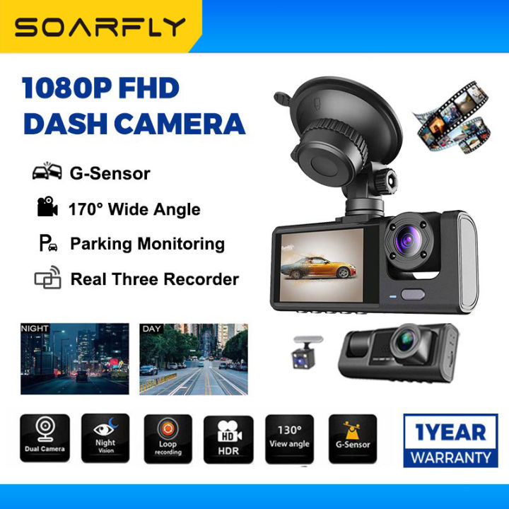 SOARFLY 1080P Dash Cam For Car Front And Rear 3 Camera Recorder Night ...