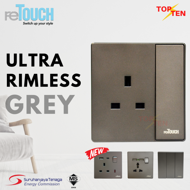 Retouch Ultra Rimless Switch Socket Sirim Approved Modern Design Grey ...