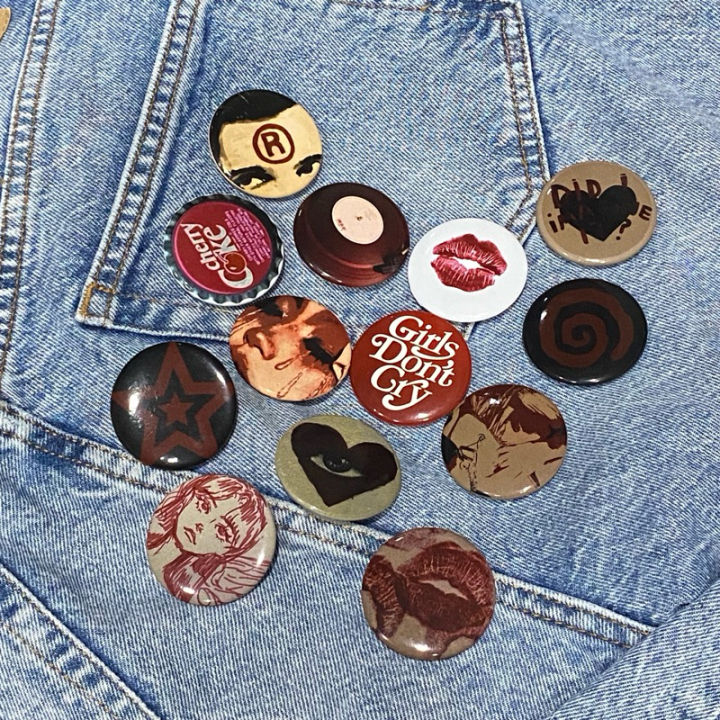 pin button 44mm y2k dark red aesthetic | grunge vintage button pins ...