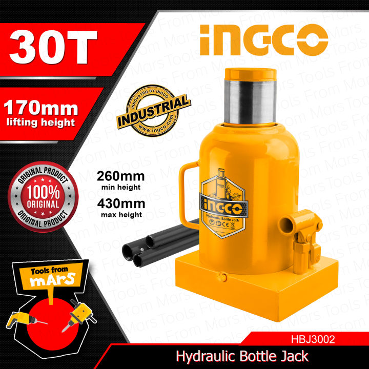 Ingco 30 Tons Hydraulic Bottle Jack Trolley Welded Leak Proof Easy ...
