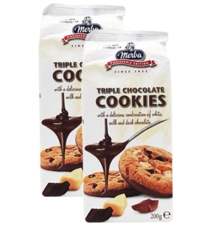 Merba Triple Chocolate Cookies เมอร์บา คุกกี้ รสทริปเปิลช็อคโกแลต 200g ...