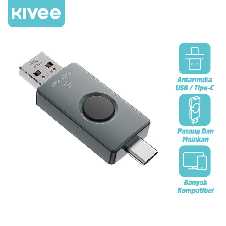 KIVEE Flashdisk 32GB 64GB Cruzer Glide USB 2.0+Type C UK10 Tahun ...