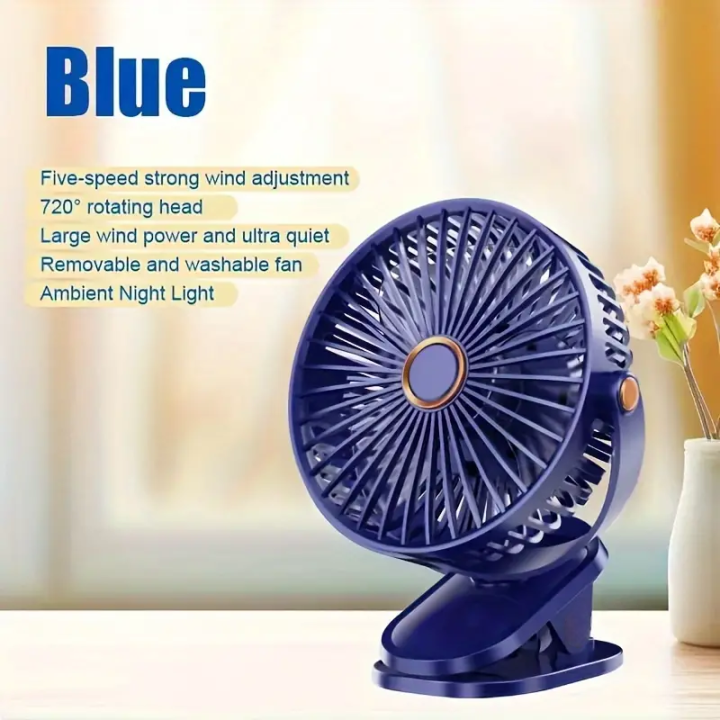 Portable Rotatable Rechargeable Clip Fan with Light USB Charging Office ...