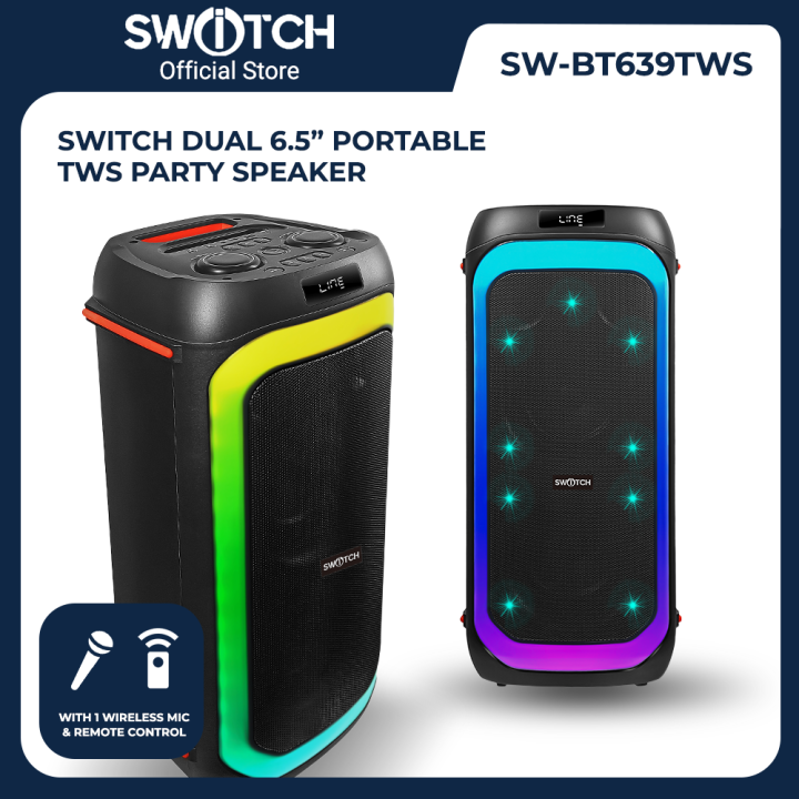 Switch Dual 6.5" Portable 5.0 TWS Bluetooth TWS Karaoke Party Speaker with LED Lights AUX/USB/TF ...