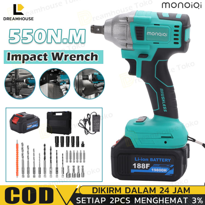 Bor Impact Wrench Cordless Brushless bor Baterai 188Vf - Mesin Bor 21V ...
