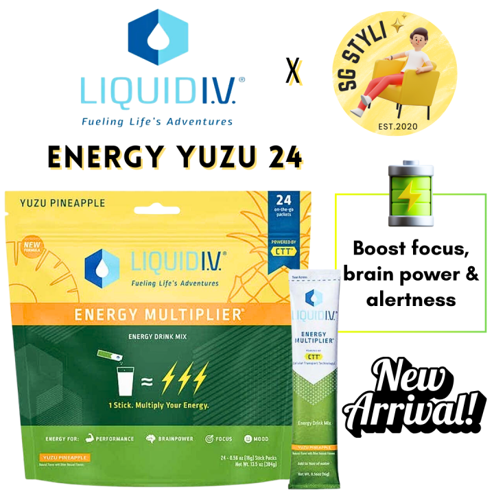 Liquid IV I.V. Energy Multiplier Natural Caffeine Yuzu Pineapple 24 Sticks *2-3 Days Delivery ...