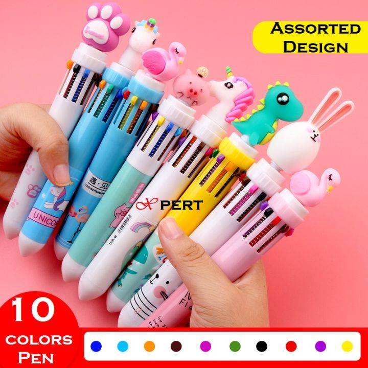 10 in 1 Cartoon Pen 10 color Retractable Unicorn Dinosaur ten colors ...