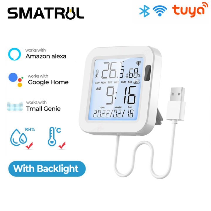 SMATRUL Smartlife/Tuya Smart Wifi Temperature and Humidity Sensor with Backlight LCD Display ...
