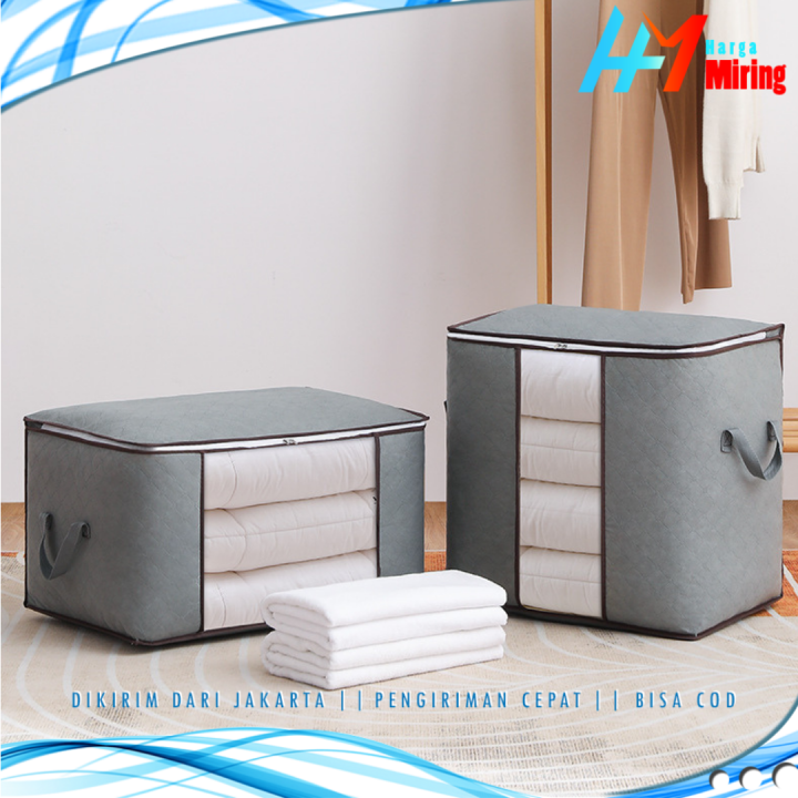 Tempat Penyimpanan Bed Cover Bamboo Storage Box Organizer Bag Kotak ...