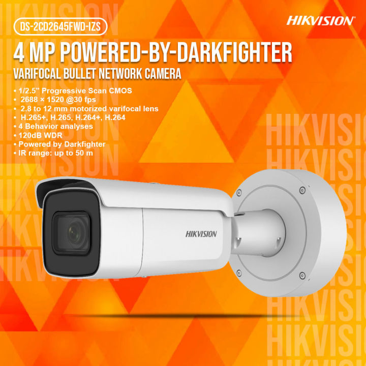Hikvision DS-2CD2645FWD-IZS 4 MP Powered-by-DarkFighter Varifocal Bullet Network Camera ...