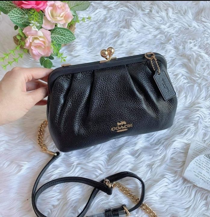 Coach C2875 Nora Kisslock Crossbody in Black Refined Pebble Leather and ...