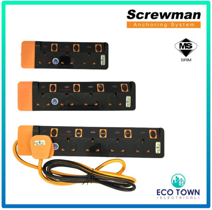 Screwman Heavy Duty Extension Plug Trailing Socket 3 4 5 Gang 2 Meter 5 Meter Extention