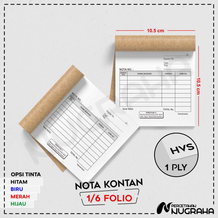 NOTA UKURAN 1/6 FOLIO 1 RANGKAP (PLY) / BUKU NOTA KONTAN | Lazada Indonesia