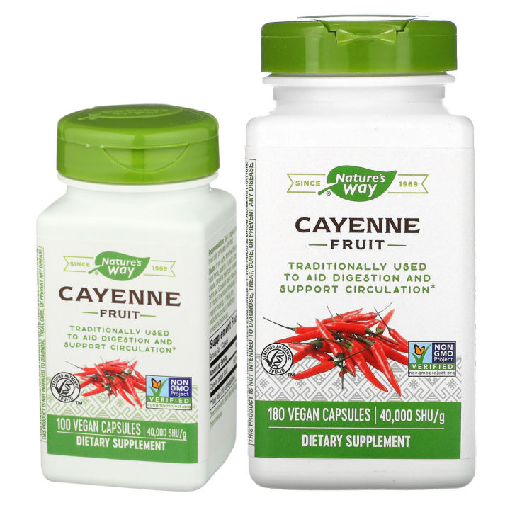 Nature's Way Cayenne Fruit 40000 SHU (100 - 180) Vegan Capsules ...
