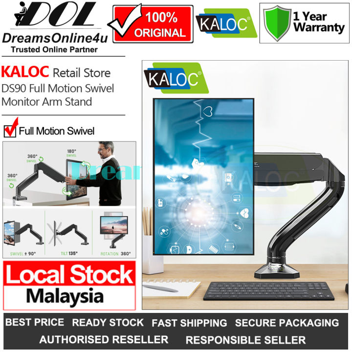 KALOC KLC-DS90 Full Motion Swivel Monitor Arm Gas Spring Flexi Mount ...